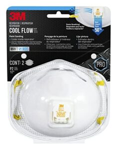 3m n95 respirator 9511, cool flow valve, 2 pack, niosh-approved, advanced filter media for easy breathing, comfortable for long periods of wear, helps filter pollen, mold spores & dust (8511pa1-2a-ps)