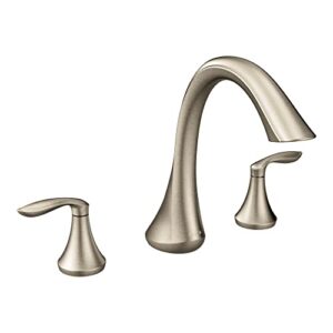 moen eva brushed nickel transitional two-handle deck mount roman tub faucet trim kit, valve required, t943bn