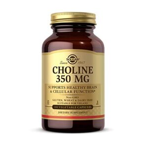 solgar choline 350 mg, 100 vegetable capsules - supports healthy brain & cellular function - vegan, gluten and dairy free, kosher - 100 servings