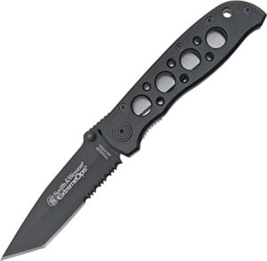 smith & wesson ck5tbs 7.4in high carbon s.s. folding knife with a 3.2in serrated tanto blade and aluminum handle for outdoor, tactical, survival and edc