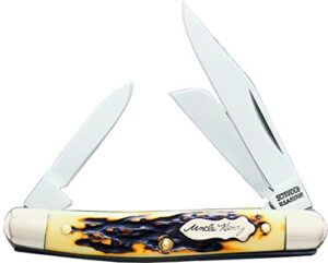 uncle henry 807uh junior traditional folding pocket knife with 3 high carbon stainless steel blades, classic staglon handle, and nickel silver bolsters for hunting, everyday carry, camping and outdoor