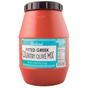 roland foods pitted greek country olive mix, specialty imported food, 4 lb 6 oz jar