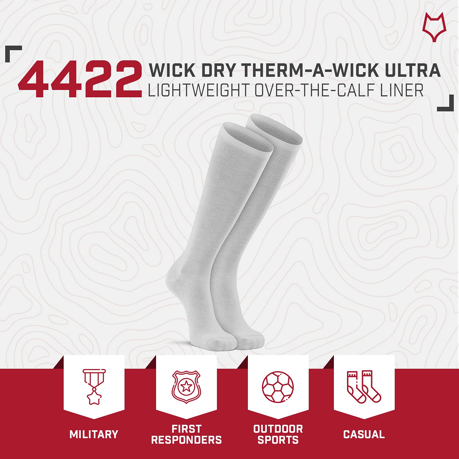 Fox River Standard Dry Therm-A-Wick Ultra-Lightweight Liner Over-The-Calf Socks, White, Medium