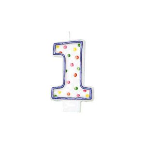 polka dots #1 flat molded multicolor wax candle - 3" (1 pc) - ideal for birthday & celebration cake décor