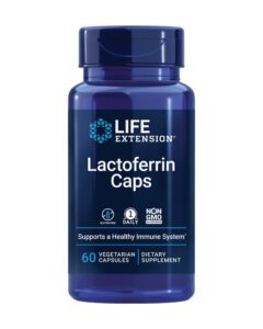 life extension lactoferrin caps, healthy immune response, gi support, vision health, gluten-free, non-gmo, 1-daily, vegetarian, 60 capsules