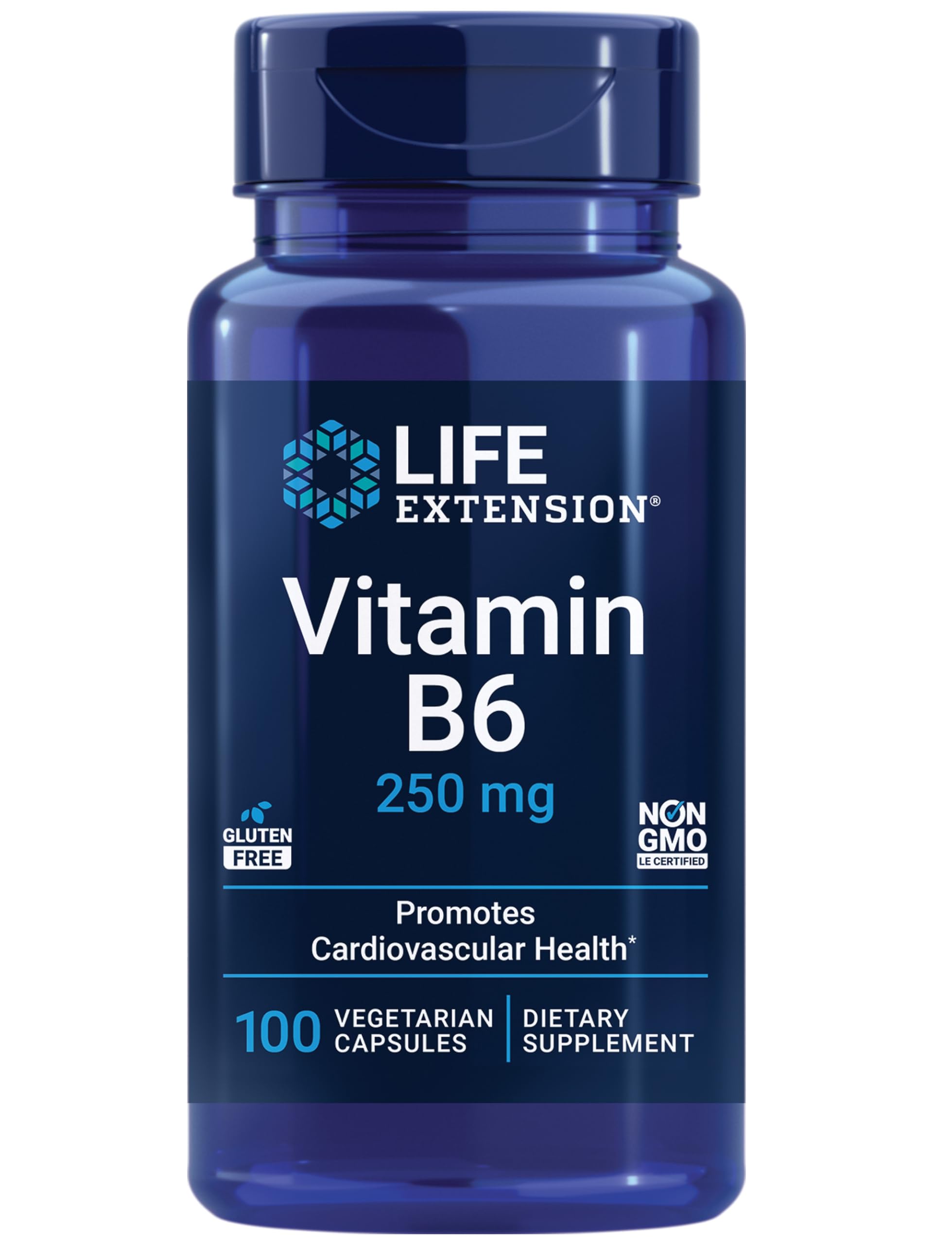 Life Extension Vitamin B6 250 mg – For Cardiovascular & Neurological Health and Kidney & Eye Health - Gluten-Free, Non-GMO – 100 Vegetarian Capsules