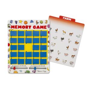 melissa & doug flip to win travel memory game - wooden game board, 7 double-sided cards