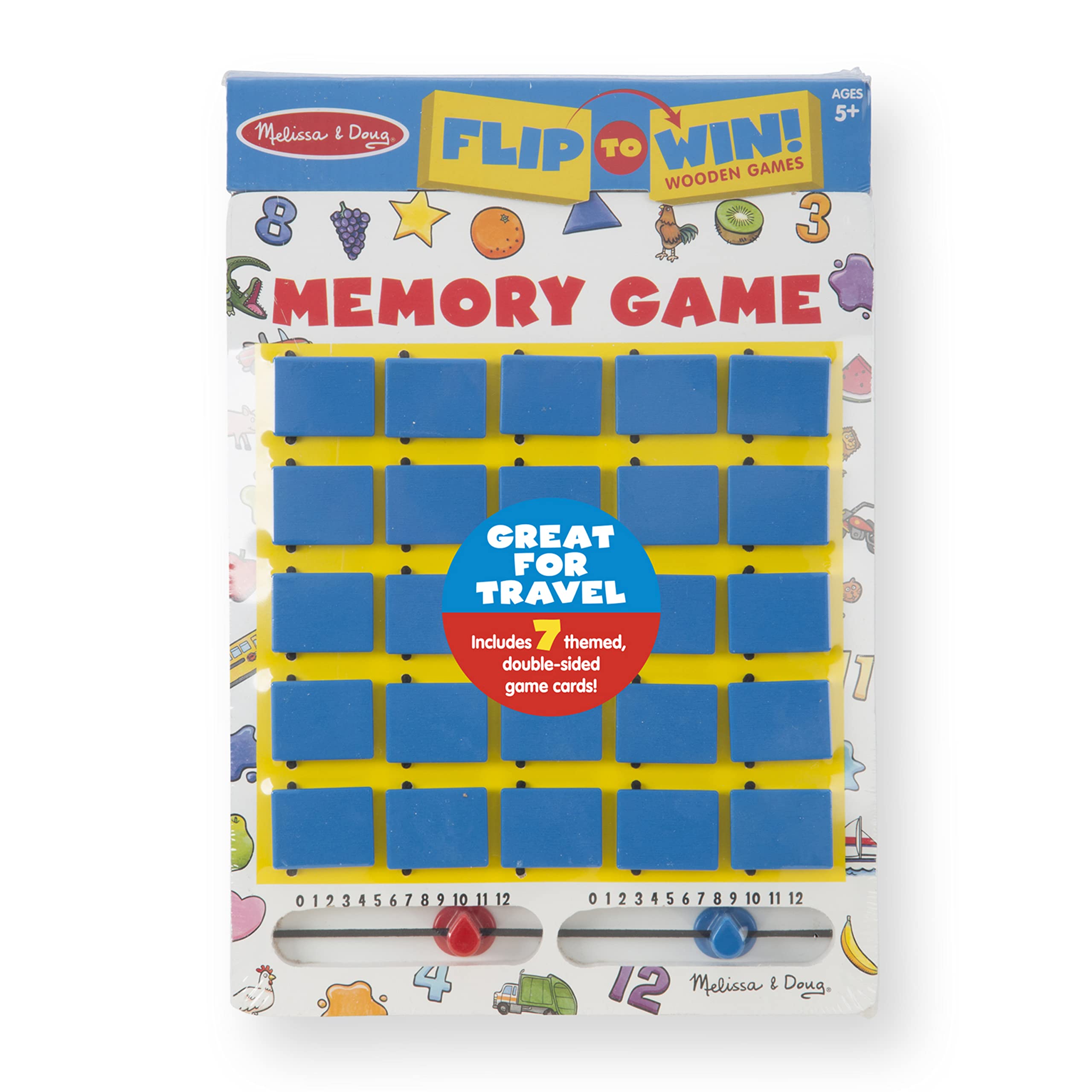 Melissa & Doug Flip to Win Travel Memory Game - Wooden Game Board, 7 Double-Sided Cards