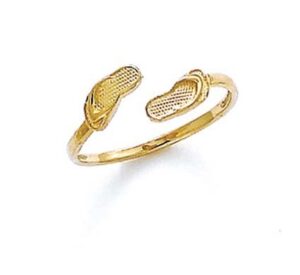 14k yellow gold double flip flop toe ring jewelry for women