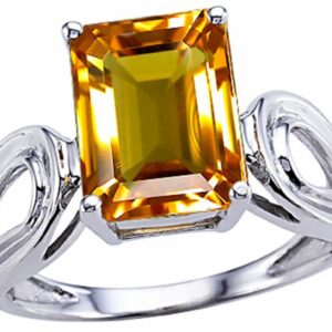 Tommaso Design Emerald Cut 10x8 mm Genuine Large Citrine Ring 14 kt White Gold Size 8