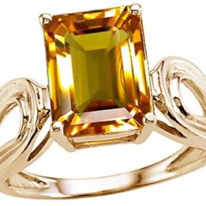 Tommaso Design Emerald Cut 10x8 mm Genuine Large Citrine Ring 14 kt White Gold Size 8