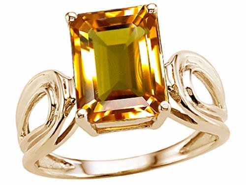 Tommaso Design Emerald Cut 10x8 mm Genuine Large Citrine Ring 14 kt White Gold Size 8