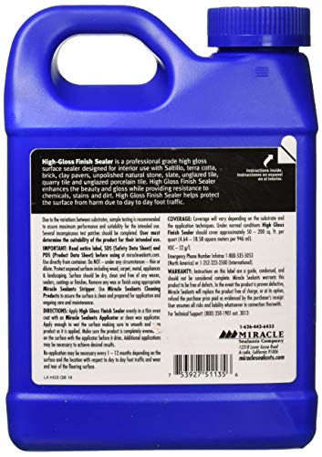 Miracle Sealants HGFS6QT High Finish Sealer Color & Gloss Enhancers, Quart, Clear, 32 Fl Oz