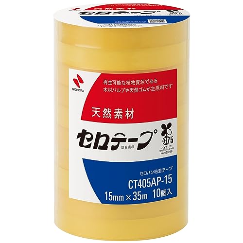 Nichiban CT405AP-15 Cello Tape, Large Rolls, 10 Rolls, 0.6 inches (15 mm) x 11.8 ft (35 m)