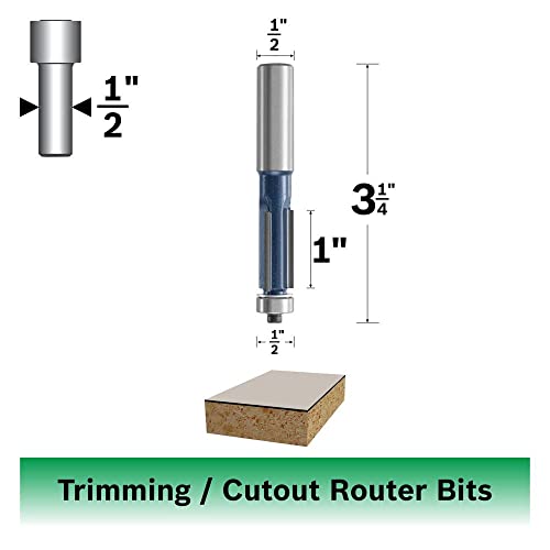 BOSCH 85439M 1/2 In. x 1 In. Carbide Tipped 3-Flute Flush Trim Bit