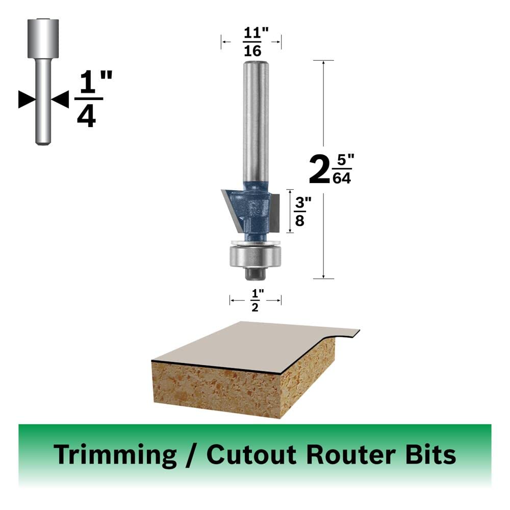 BOSCH 85437M Router Bit Carbide Tip Double Flute Flush Trim