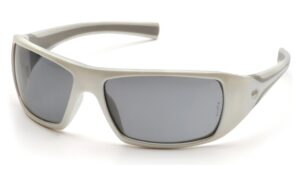 pyramex goliath safety eyewear, white frame, gray lens