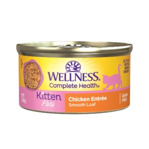 wellness complete health grain-free chicken entrée wet kitten food - natural ingredients with real chicken, brain development dha, essential fatty acids and eye health taurine, 3 oz cans (pack of 24)