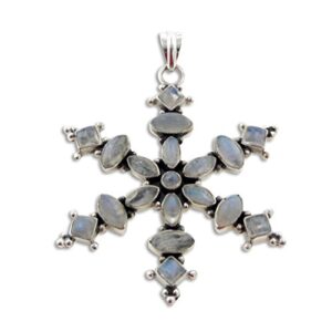 huge stunning sterling silver genuine rainbow moonstone snowflake pendant