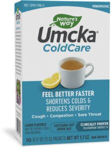 nature's way umcka coldcare soothing hot drink - homeopathic – with pelargonium sidoides 1x- helps shorten duration of colds - soothing lemon flavored - suitable for ages 6+ - 10 packets