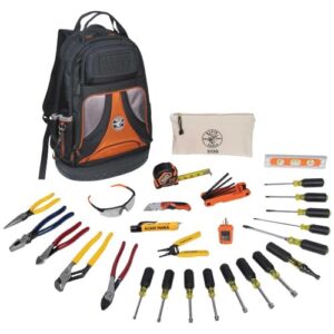 klein tools 80028 hand tools kit includes pliers, screwdrivers, nut drivers, backpack, and more jobsite tools, 28-piece