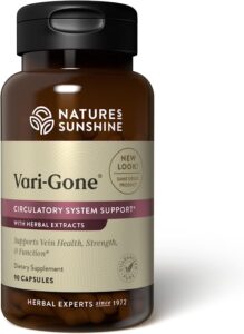 nature's sunshine vari-gone, 90 capsules, varicose vein supplements with 7 powerful herbs and nutrients that support circulation for vein health, strength, and function