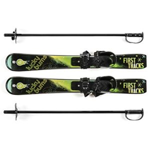 lucky bums kids beginner ski and pole set with bindings,green and black