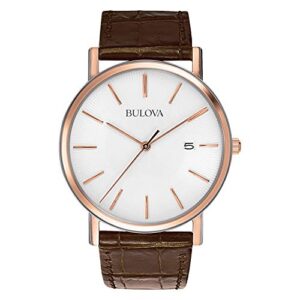 bulova men's classic 3-hand calendar date quartz leather strap watch, buckle, 37mm