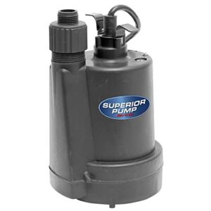 superior pump 91250 1800gph thermoplastic submersible utility pump with 10-foot cord, 1/4 hp