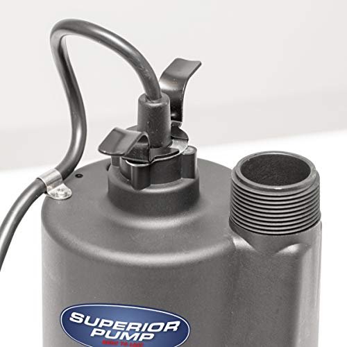 Superior Pump 91250 1800GPH Thermoplastic Submersible Utility Pump with 10-Foot Cord, 1/4 HP