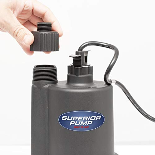 Superior Pump 91250 1800GPH Thermoplastic Submersible Utility Pump with 10-Foot Cord, 1/4 HP