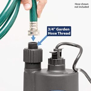 Superior Pump 91250 1800GPH Thermoplastic Submersible Utility Pump with 10-Foot Cord, 1/4 HP