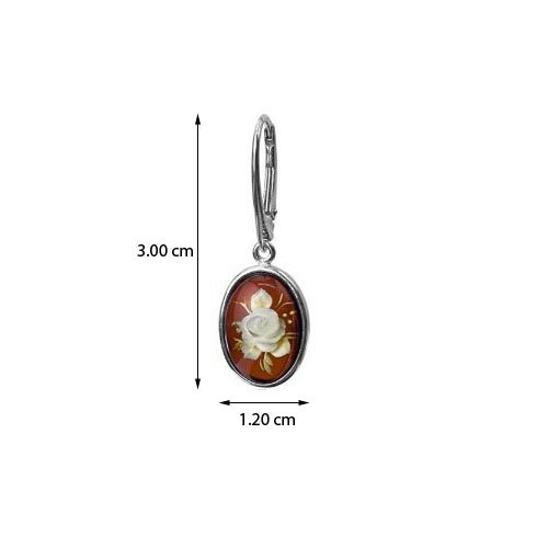 Amber Sterling Silver Cameo Oval Leverback Small Flower Earrings