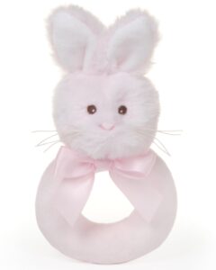 bearington baby lil’ bunny, 5.5 inch pink soft stuffed easter bunny rattle, baby easter gifts