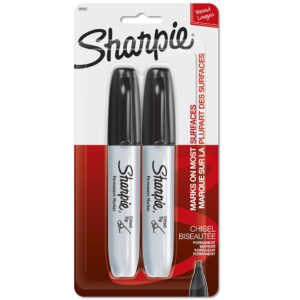 sharpie permanent markers, chisel tip, black, 2 count