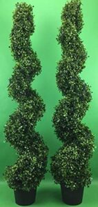 two 4 foot outdoor artificial boxwood spiral topiary trees uv rated plants