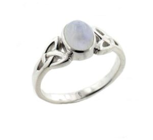 sterling silver celtic knot and genuine rainbow moonstone ring size 7(sizes 4,5,6,7,8,9,10,11,12,13,14,15)