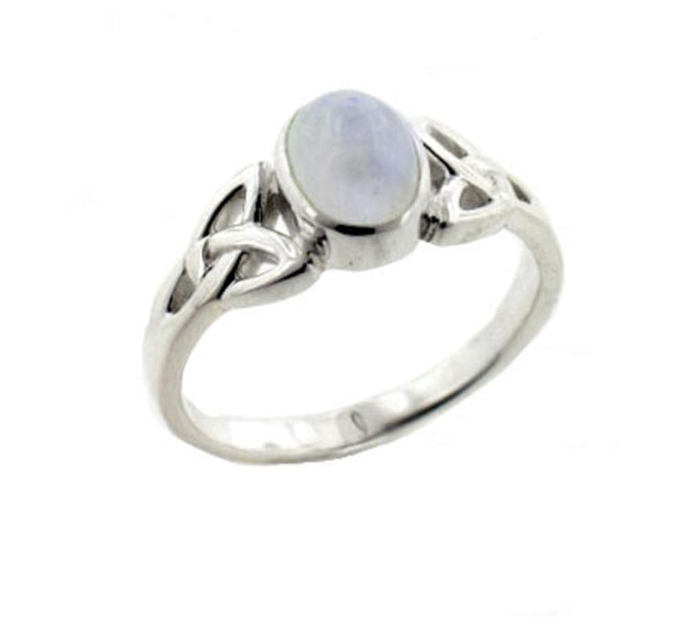 Sterling Silver Celtic Knot and Genuine Rainbow Moonstone Ring Size 7(Sizes 4,5,6,7,8,9,10,11,12,13,14,15)