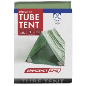 emergency zone reflective & green survival 2 person tube tents. available in 1, 2, 3, 48 packs.