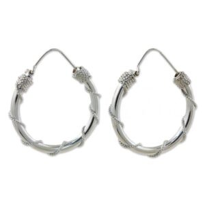 novica artisan handmade sterling silver hoop earrings fair trade no stone thailand [1.2 in l x 1.2 in w] ' nautical hoops'