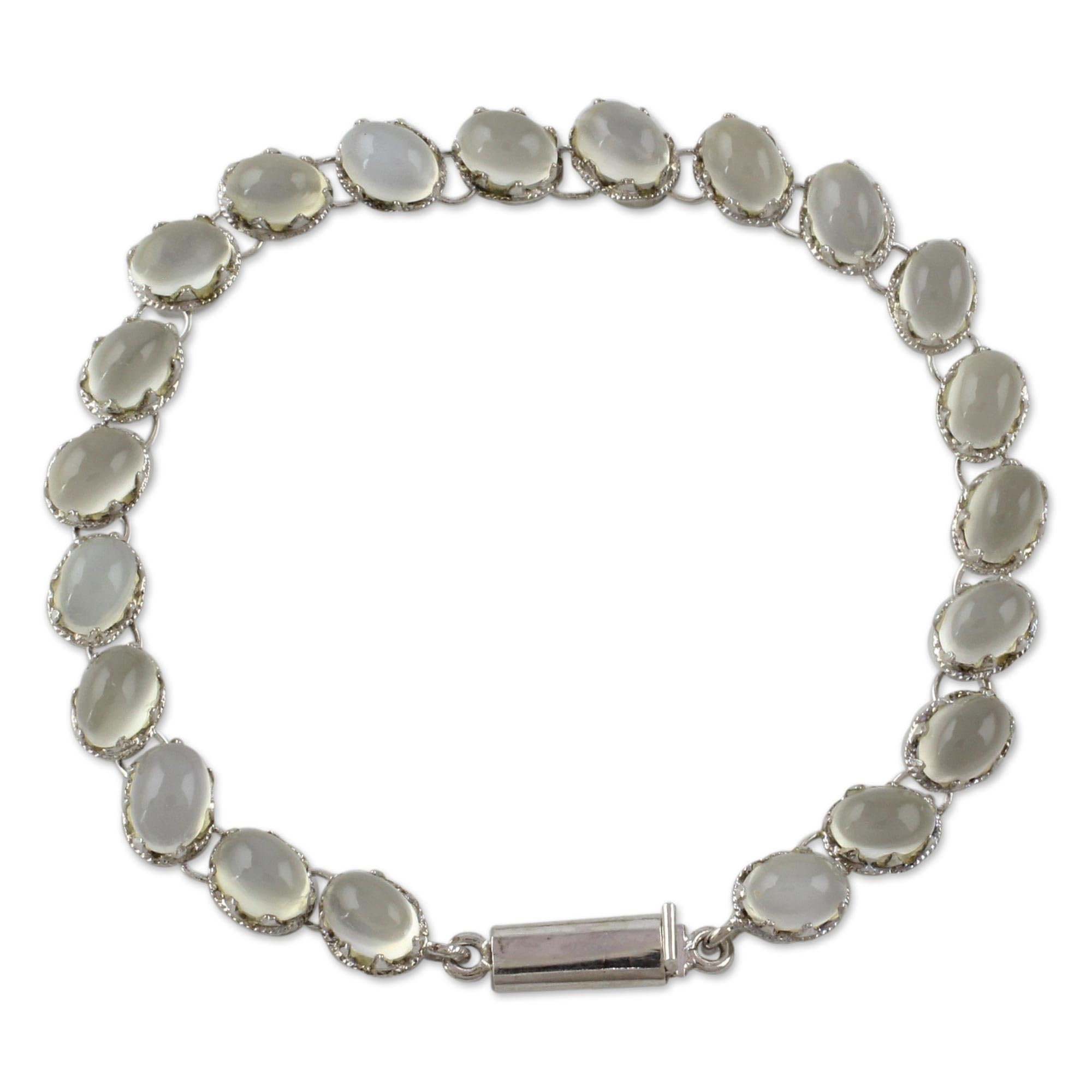 NOVICA Artisan Handmade Moonstone Bracelet Indian Sterling Silver Rhodium Plated White Link Good Fortune Birthstone [7.75 in L x 0.2 in W] ' Cloud Circlet'