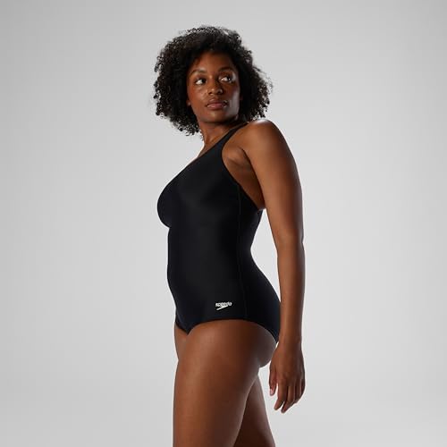 Speedo Women's Swimsuit One Piece PowerFlex Ultraback Solid,Speedo Black,12 Long