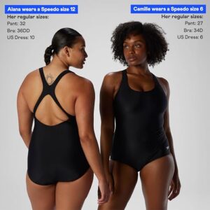 Speedo Women's Swimsuit One Piece PowerFlex Ultraback Solid,Speedo Black,12 Long