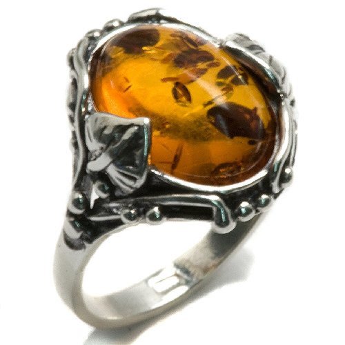 Ian and Valeri Co. Honey Amber and Sterling Silver leaves Oval Ring Sizes 9