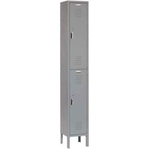 global industrial double tier locker, 12x15x36, 2 door, ready to assemble, gray