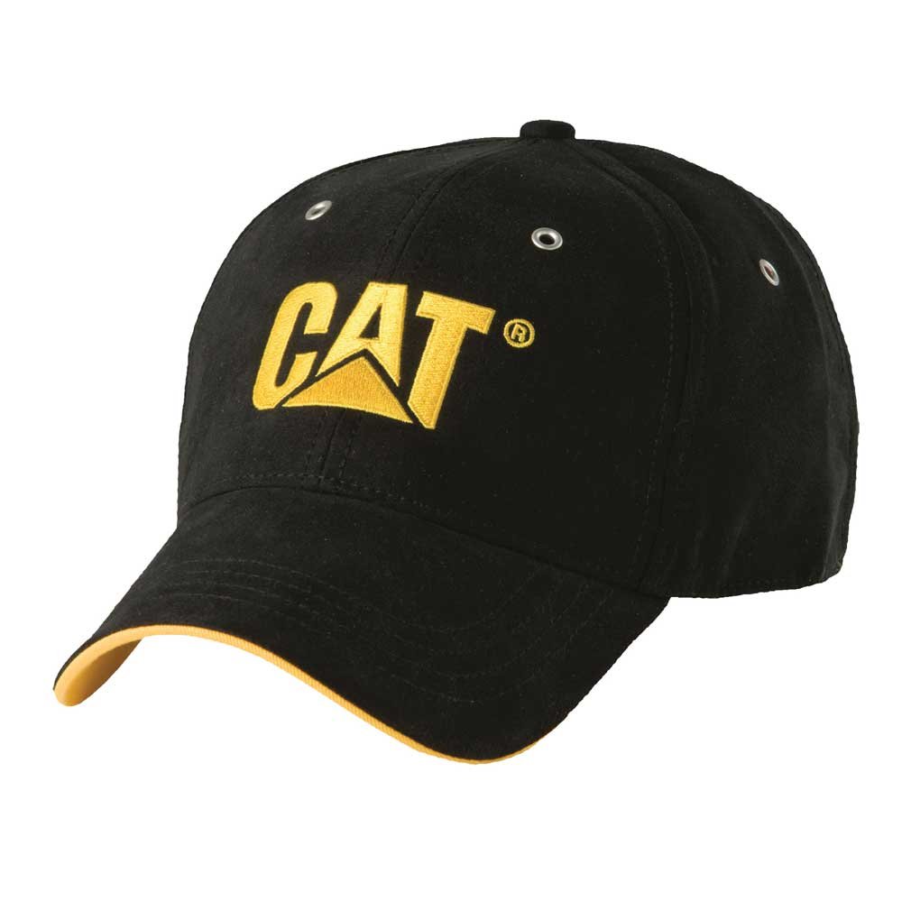 Caterpillar Men's Trademark Microsuede Hats with Embroidered Front, Curved Bill with Contrast, and Strap Back Closure, Black, One Size