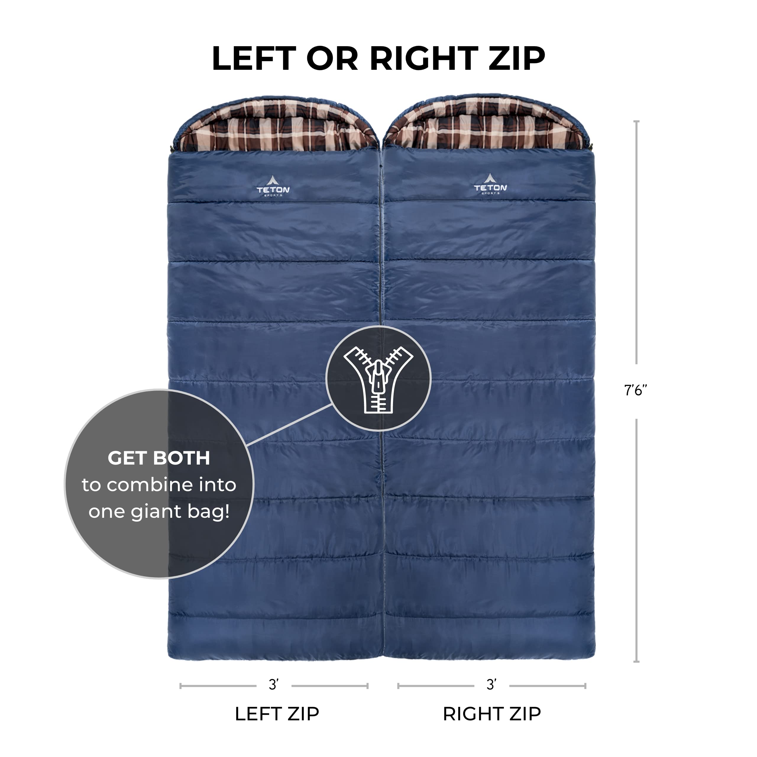 TETON Sports Celsius XL 0F Sleeping Bag; Great for Family Camping; Free Compression Sack, Blue - Right Zip