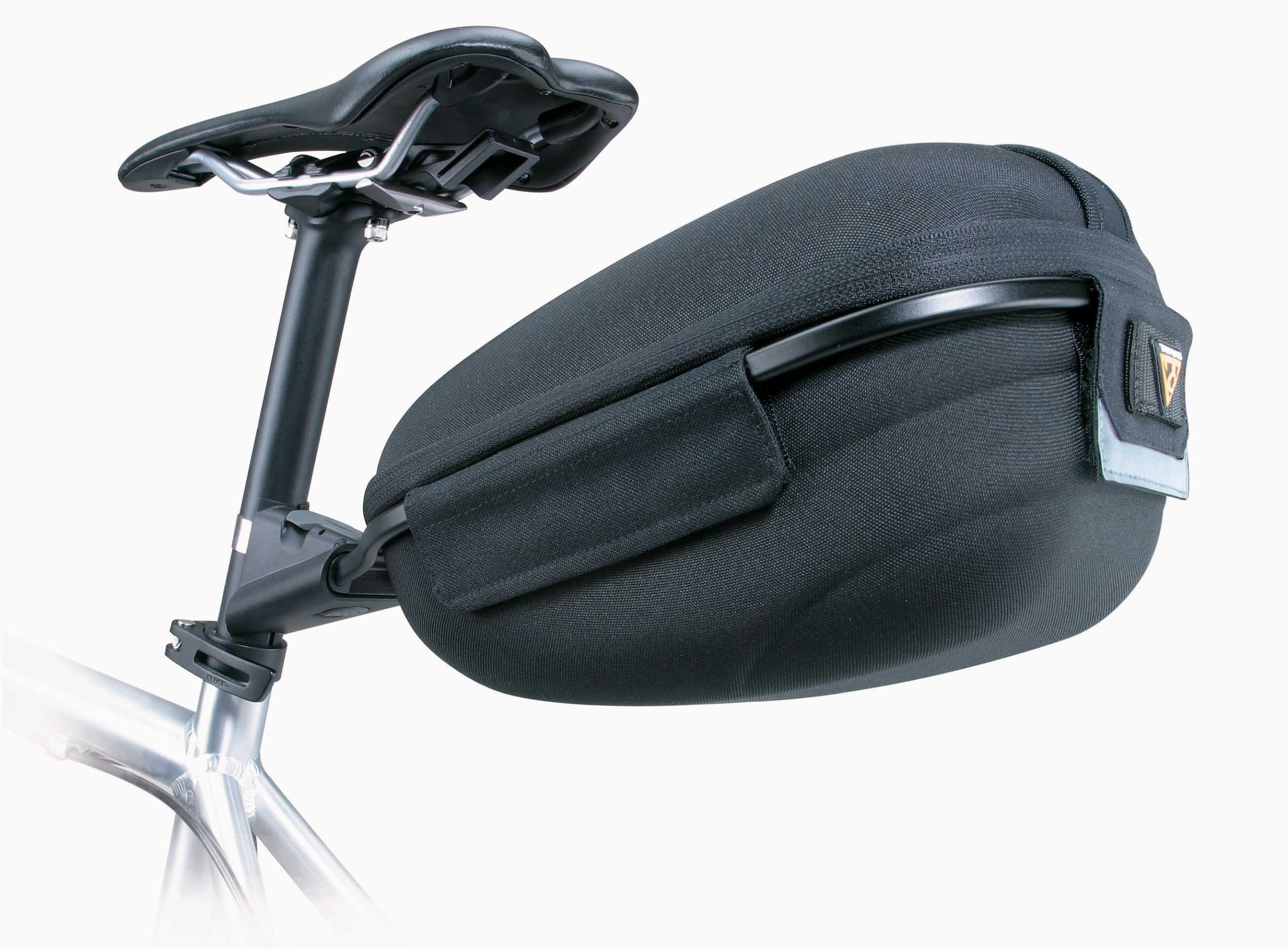 Topeak DynaPack Bike Seat Post Mount Bag with Fixer, Rain Cover, Black, 39 x 18 x 17 cm / 15.3” x 7.1” x 6.7” (Bag w/Frame)