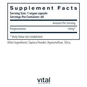 Vital Nutrients - Pregnenolone - Supports Mood, Memory and Immune Function - 60 Vegetarian Capsules per Bottle - 10 mg