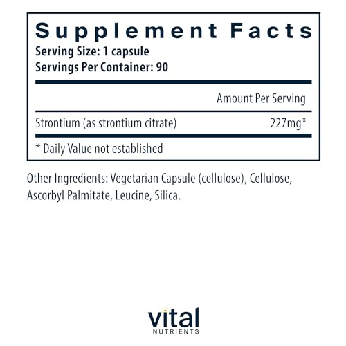 Vital Nutrients Strontium Citrate | Vegan Supplement | Supports Healthy Teeth and Bones* | Gluten, Dairy and Soy Free | Non-GMO | 90 Capsules